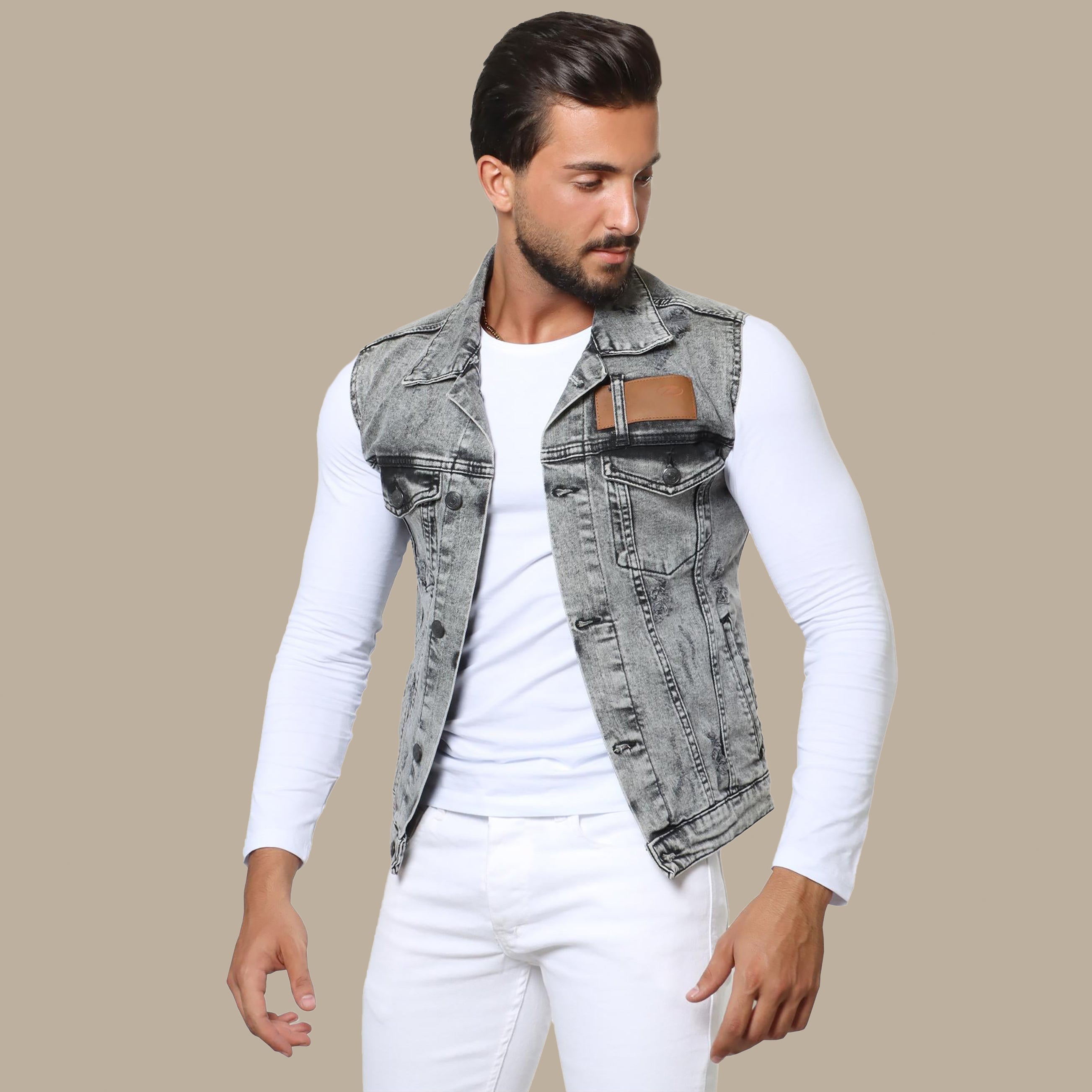 Urban Hues: Grey Tie-Dye Denim Vest for a Distinctive Edge