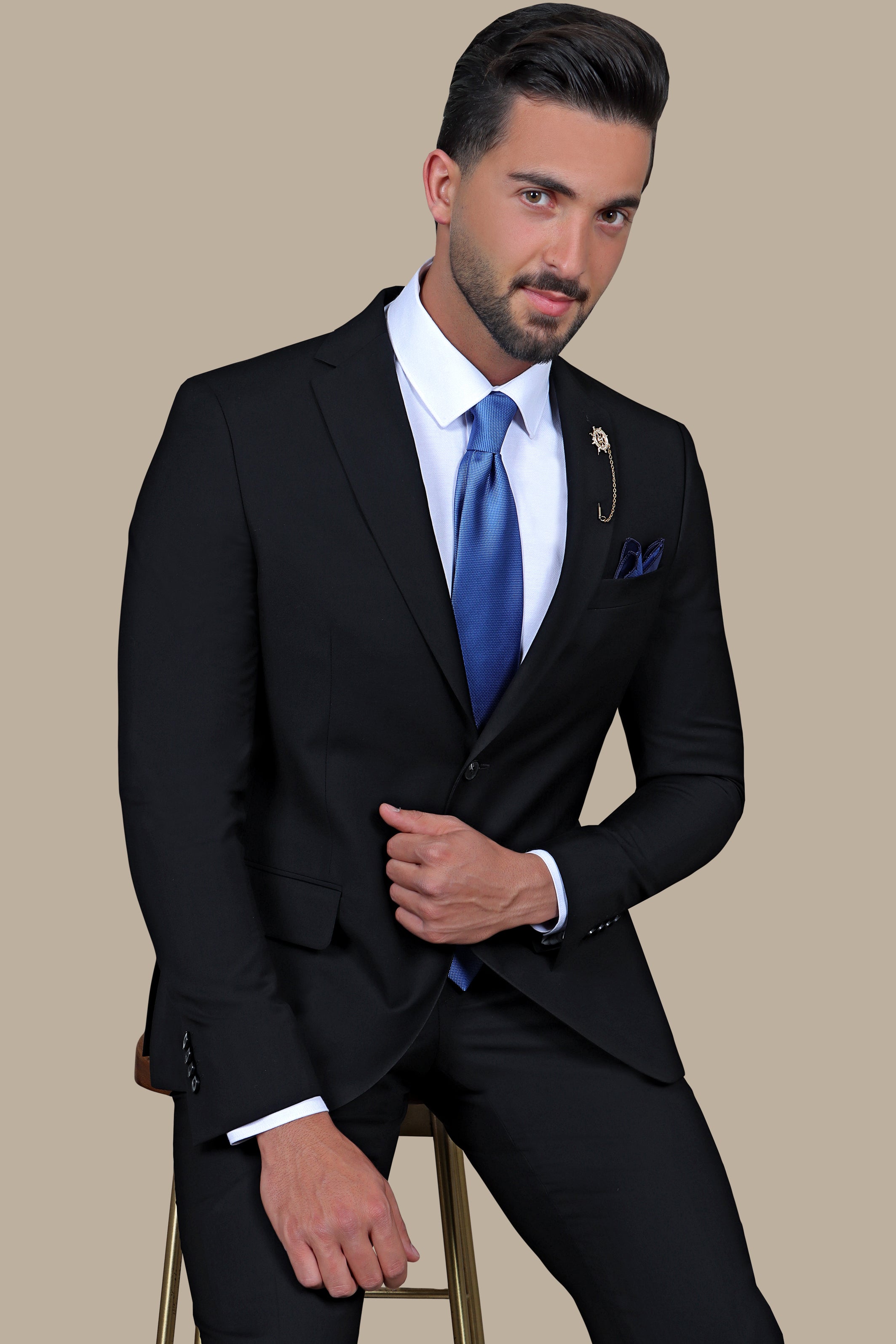Graduation Elegance: Black Suit with a Sleek Notch Lapel