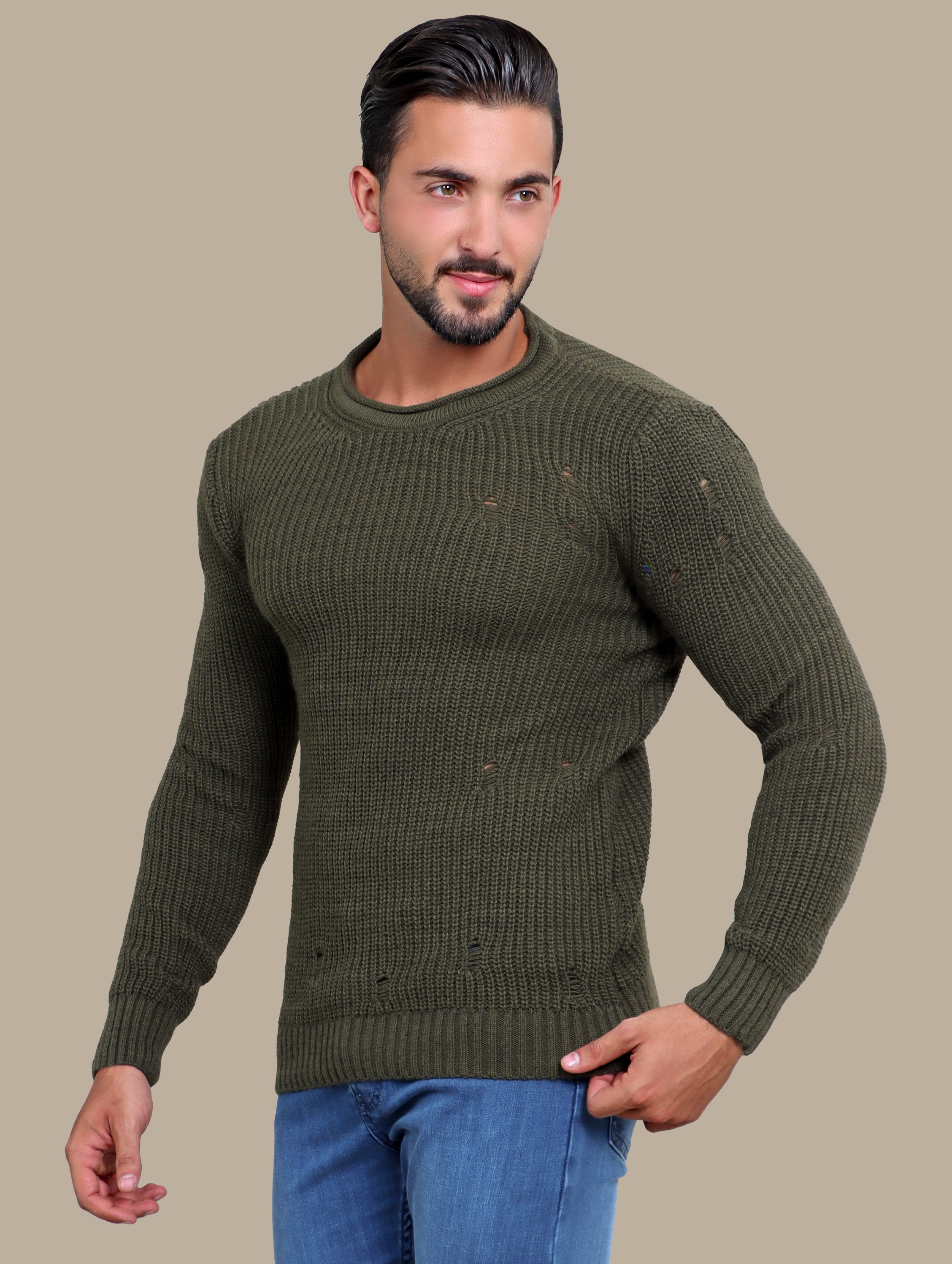 Sweater Knitted Damaged | Khaki