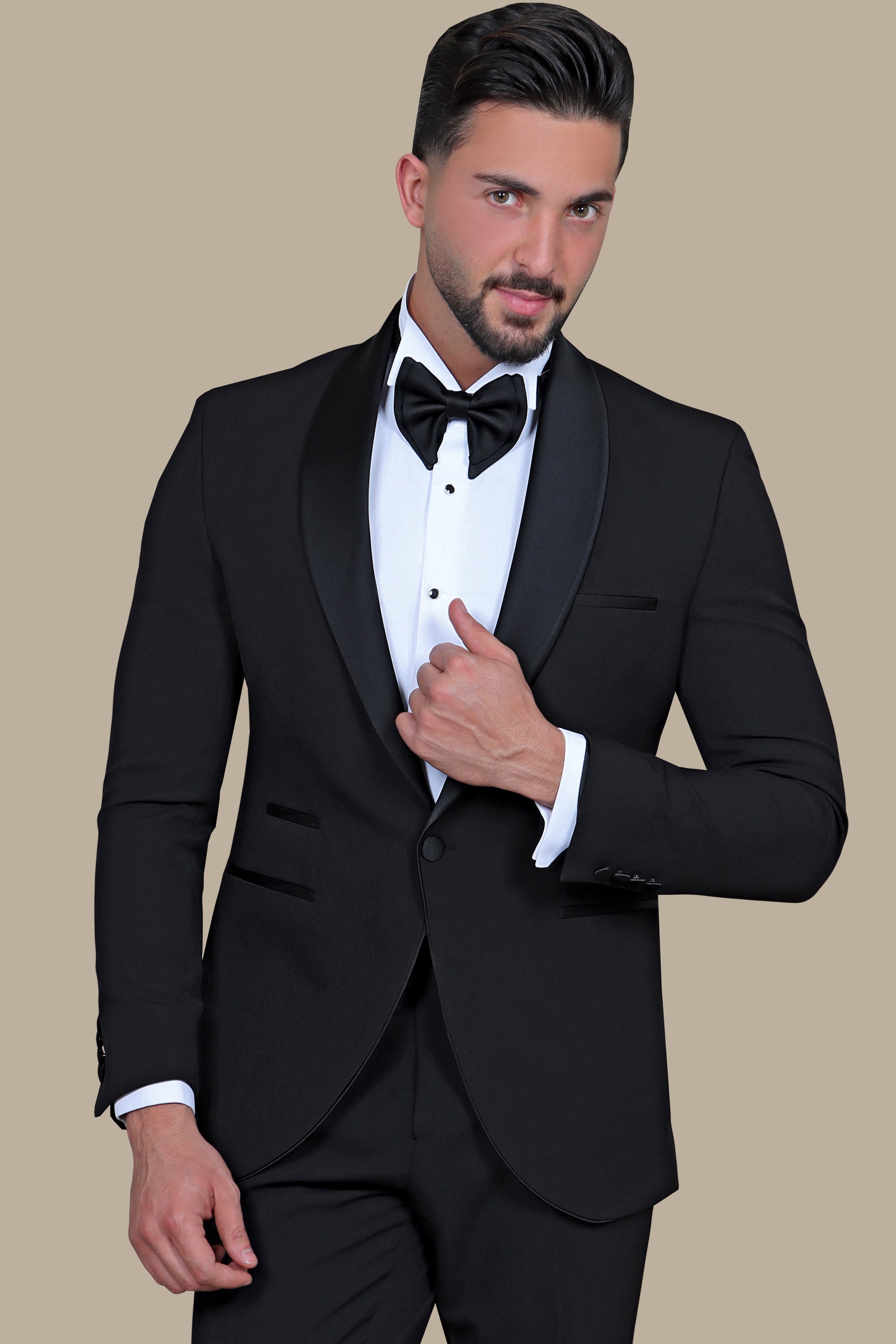 Black Cashmere Patterned 4-Piece Collar Tuxedo Ensemble